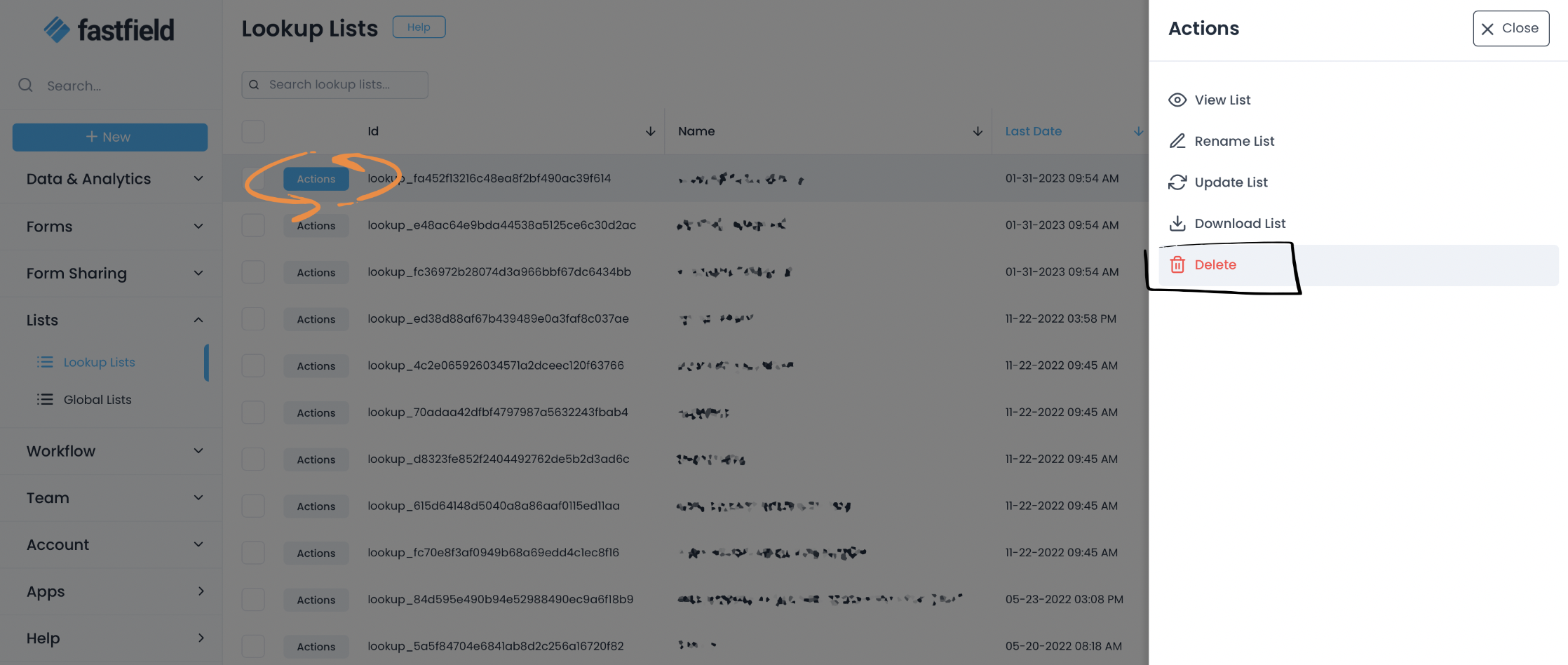 Deleting or updating a List – FastField Mobile Forms Help Center